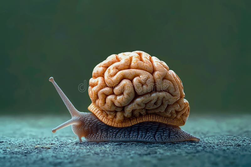 Snail Carrying Human Brain on His Back. Generative Ai Stock Photo ...
