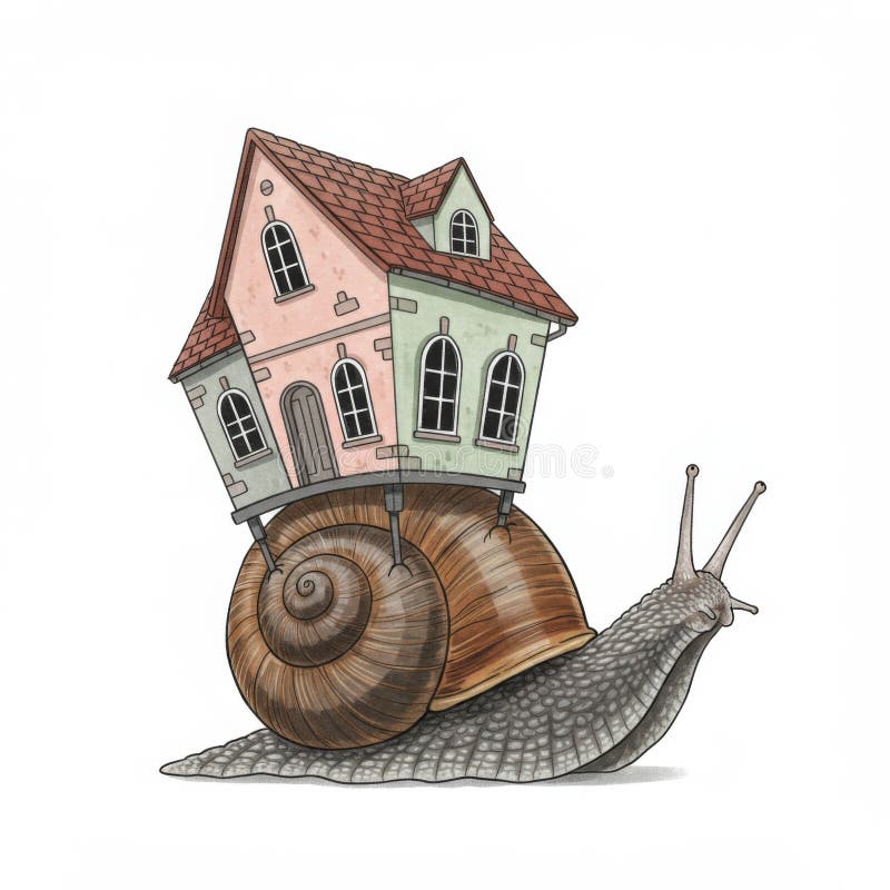 Snail Carrying a Pastel House Illustration Stock Illustration ...