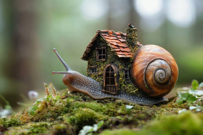 Snail is Carrying a Small, Illuminated House on Its Back in a Mystical ...