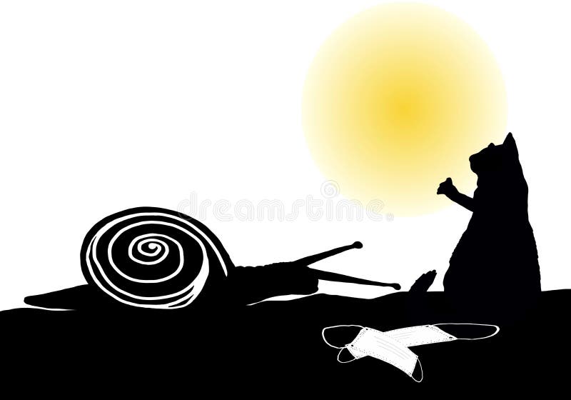 Snail and Cat with Masks on the Ground with Sun Stock Illustration ...