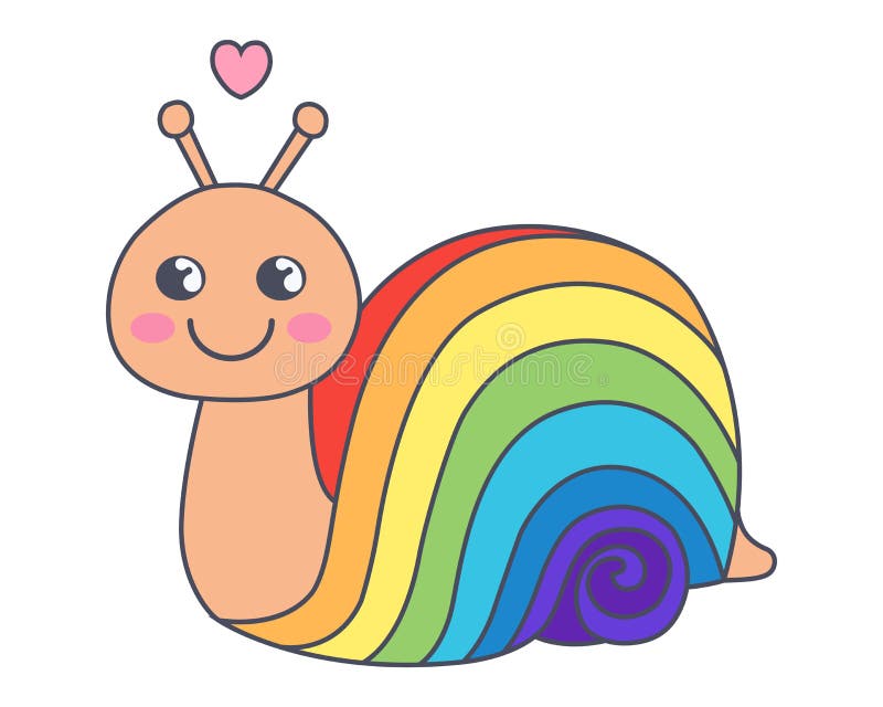 Snail Character with Rainbow Shell. Cute Character with Outline Stroke ...