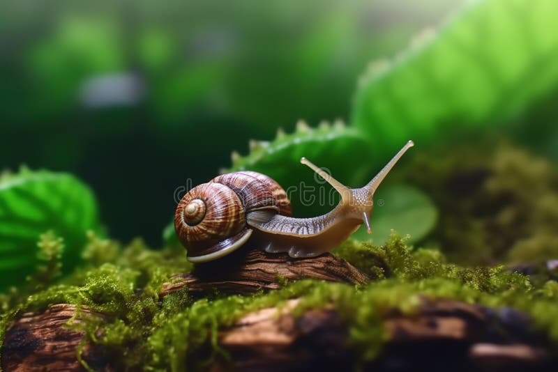 Snail Crawling Across the Grass in the Forest. Generative AI Stock ...