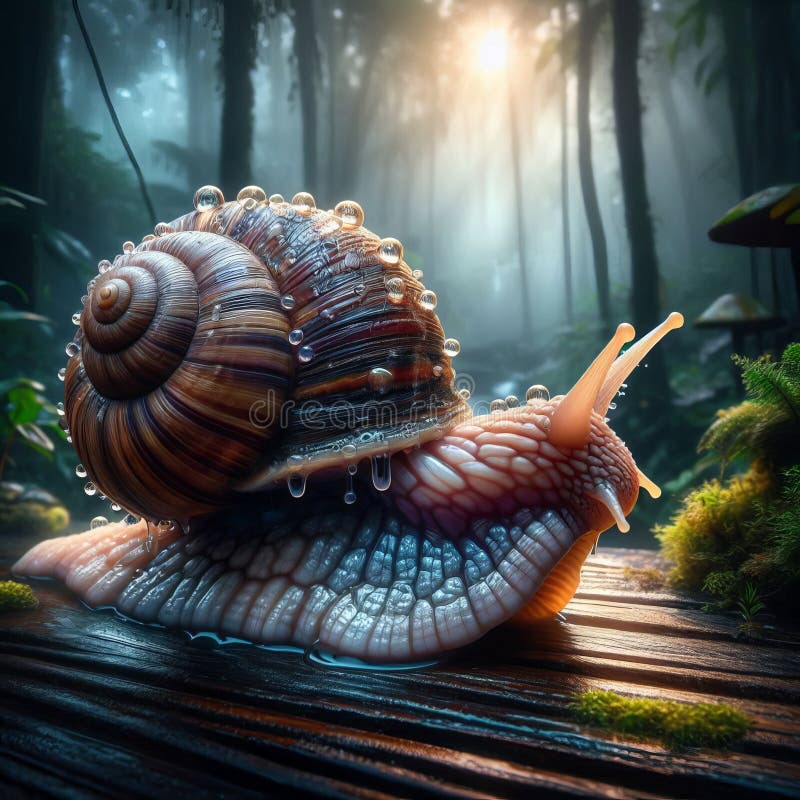 Snail Crawling Focus on the Shell and the Slime Trail Stock ...