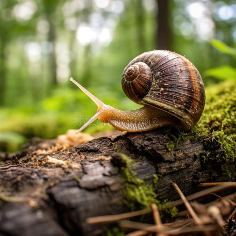 A Snail is Crawling on a Log in the Forest, AI Stock Illustration ...