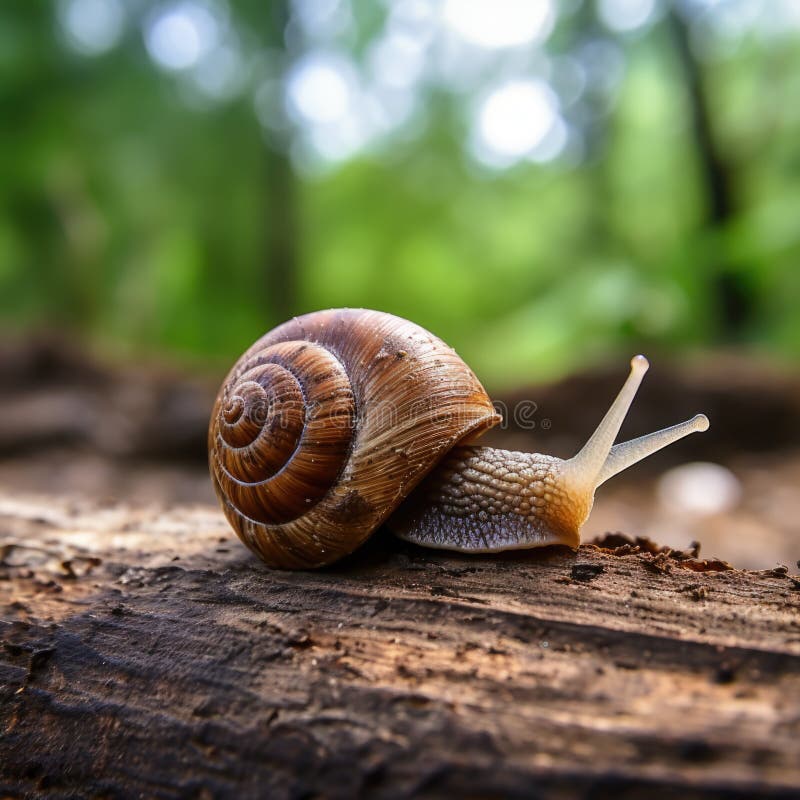 A Snail is Crawling on a Log in the Forest, AI Stock Image - Image of ...