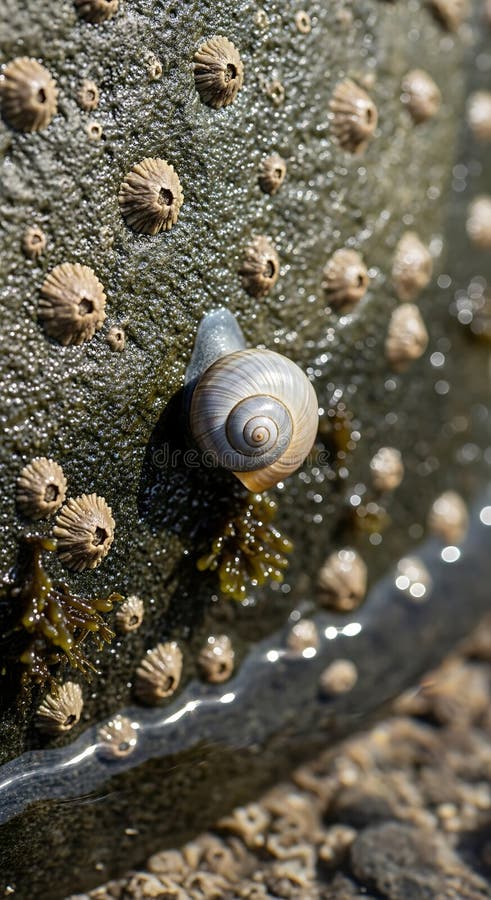 Snail on Rock with Barnacles Stock Illustration - Illustration of view ...