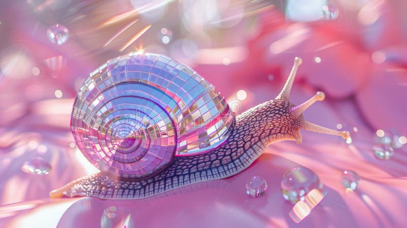 Snail with a Disco Ball Shell on a Pink Background Stock Photo - Image ...