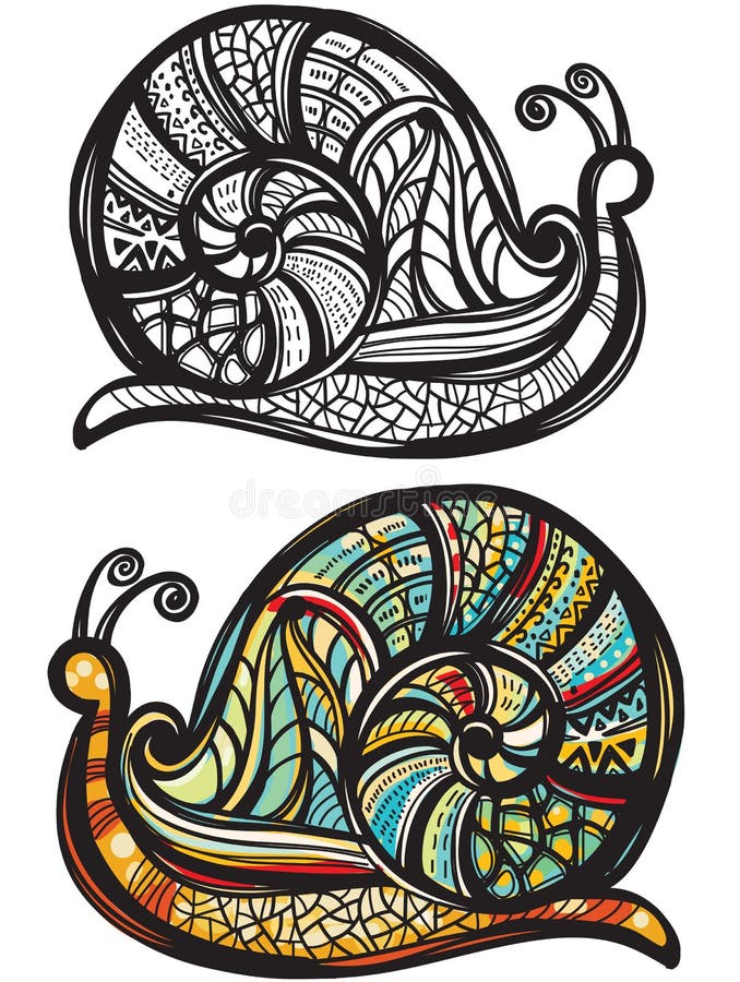 Vector Zentangle Snail for Adult Coloring Pages, Art Therapy Stock ...