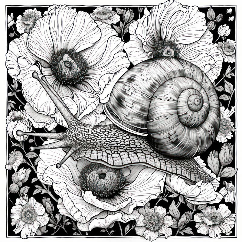 Snail Drawing Coloring Book Page Stock Illustration - Illustration of ...