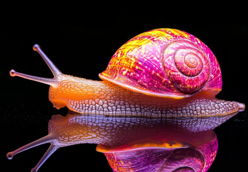 A Snail is Exploring a Wet Surface with Its Vibrant Pink and Yellow ...