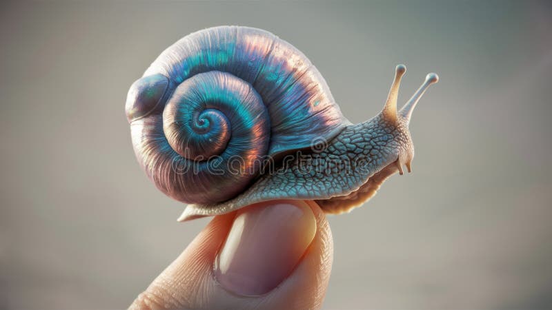 A Snail is on a Finger with Its Shell Painted Blue, AI Stock Photo ...