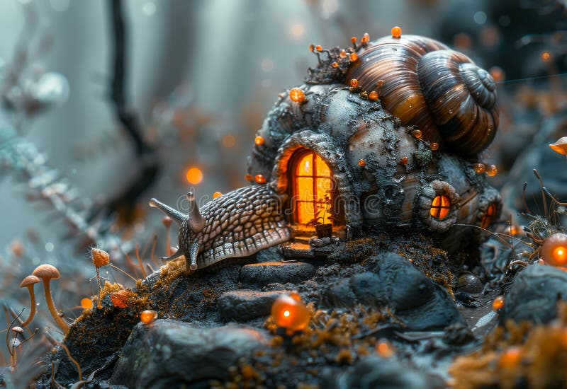 Snail and Snail House in the Forest Stock Image - Image of festive ...