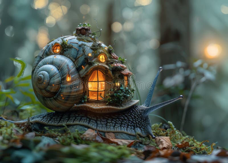 Snail House in the Forest. a Giant Snail Carrying a Small House on Its ...