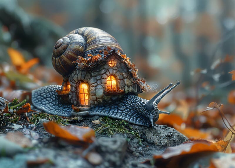 Snail House and the Light of the Lantern Stock Image - Image of small ...