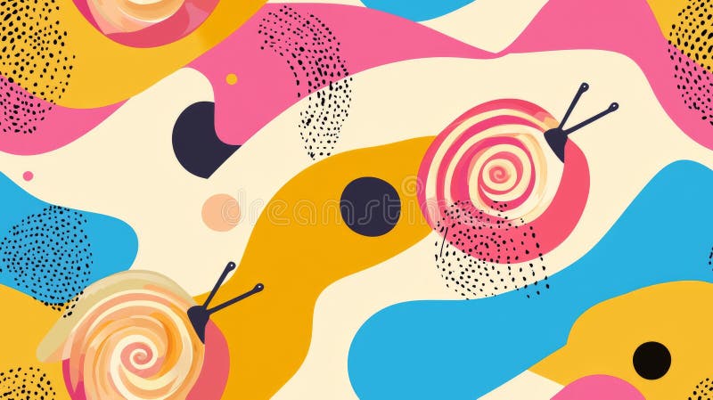 Snail Illustrations with Pastel Seamless Patterns on Vibrant ...