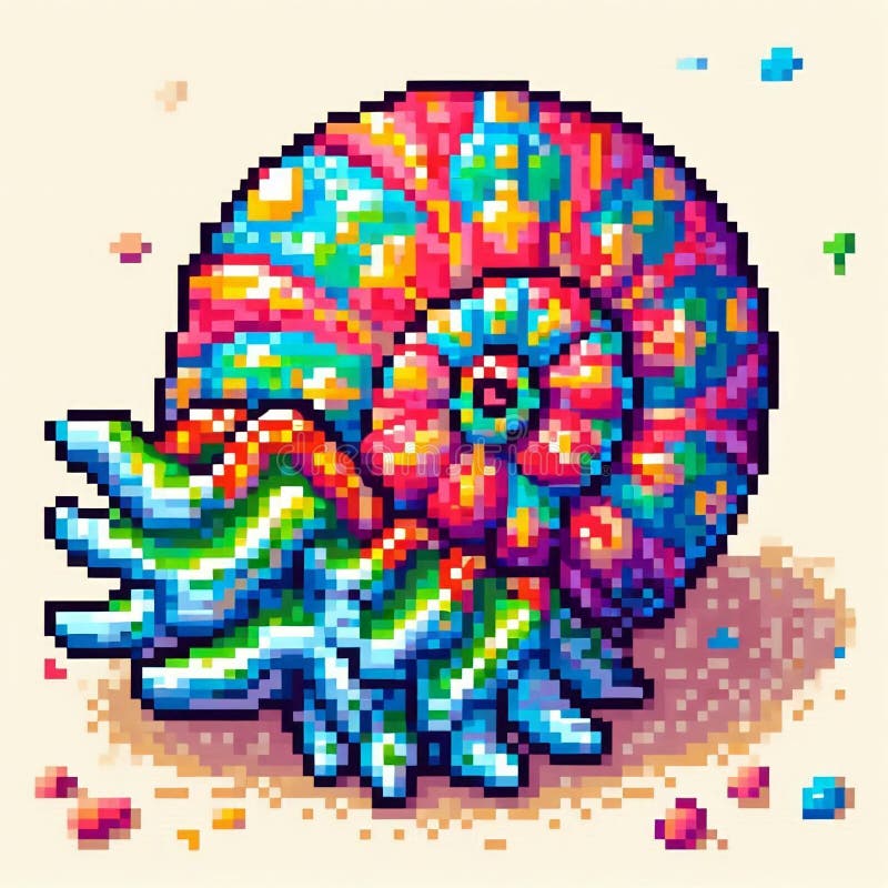 Snail Illustrator Design with Colorful Shell,pixel Art Stock ...