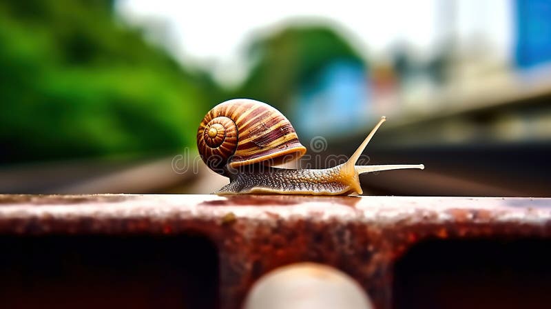 A Snail Journey on the Rail. Generative AI Stock Illustration ...