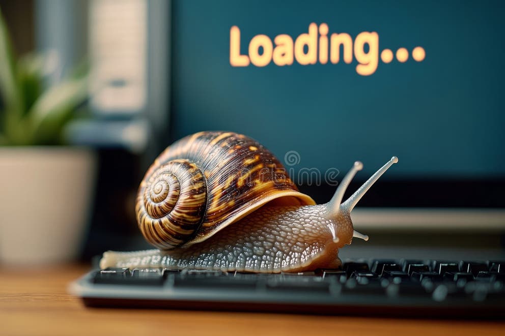 Snail on Keyboard Representing Slow Internet Speed, Loading Issues, and ...