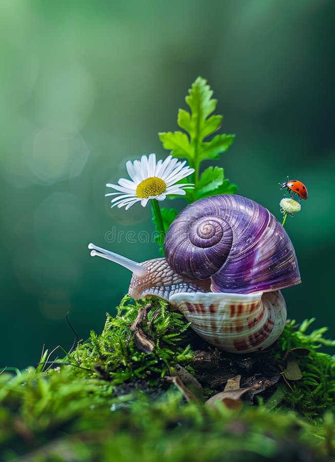 Snail and Ladybug on the Leaf in the Garden Stock Image - Image of ...