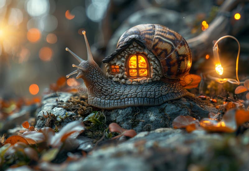 Snail and Light Bulb in the Shell. a Giant Snail Carrying a Small House on Its Back Stock Image ...