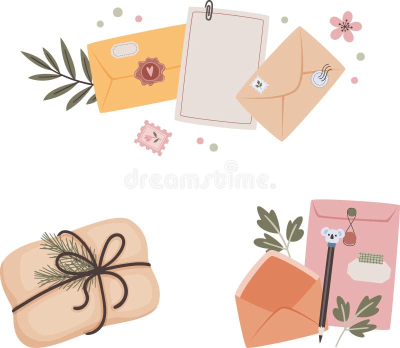 Set of Envelopes, Paper, Letters, Pencil and Package Stock Vector ...