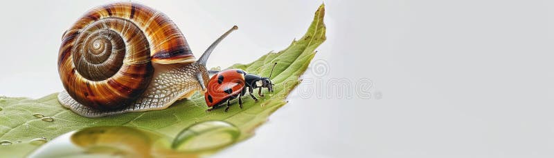 A Snail Racing a Ladybug on a Leaf White Background Stock Illustration ...