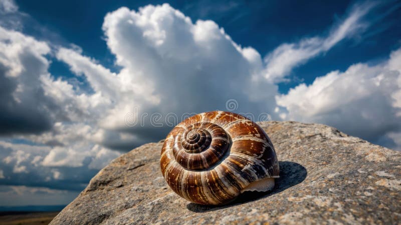 Striking Snail Shell on Rocky Summit Against a Dramatic Cloudy Sky ...