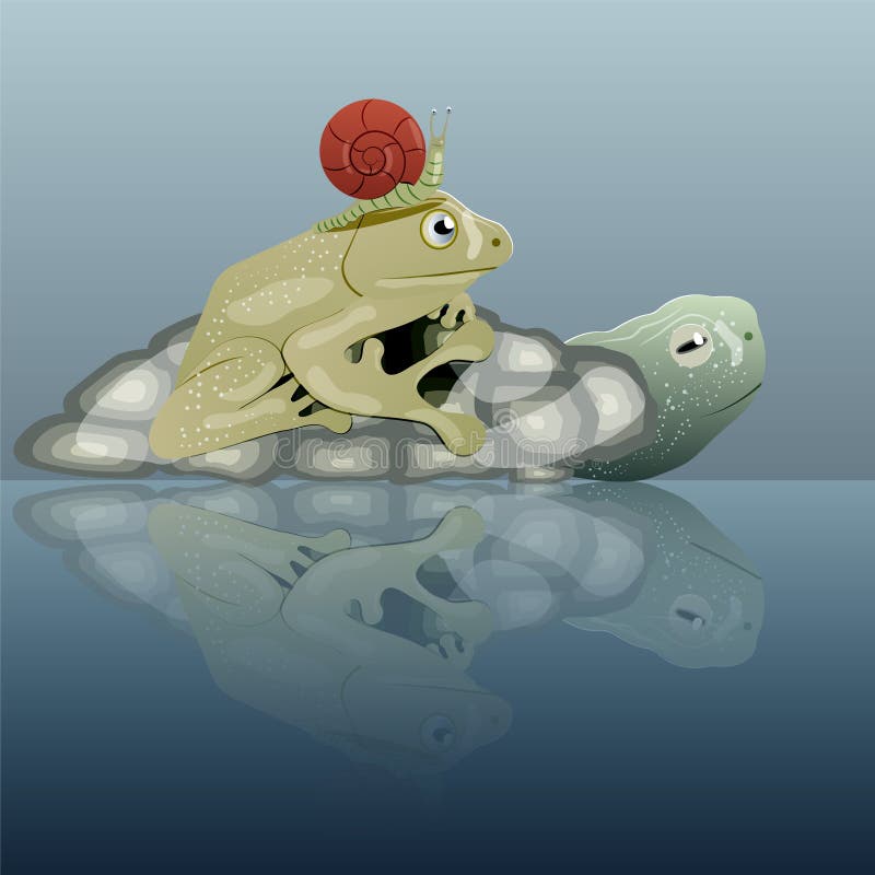 Snail Riding a Frog Swims on a Turtle Stock Vector - Illustration of ... Snail Riding a Frog Swims on a Turtle Stock Vector - Illustration of ...