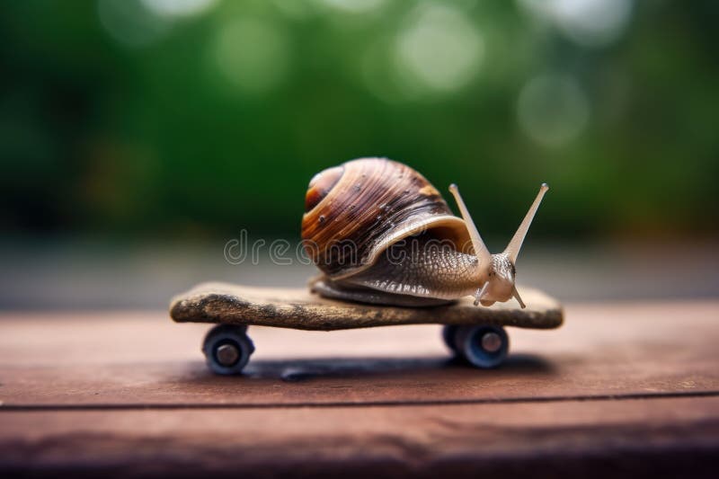 A Snail is Riding a Skateboard on a Table. Generative AI Image. Stock ...