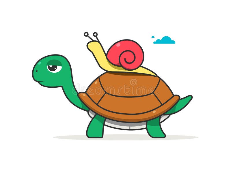 The Snail is Riding the Turtle. Isolated Vector Illustration Stock ...