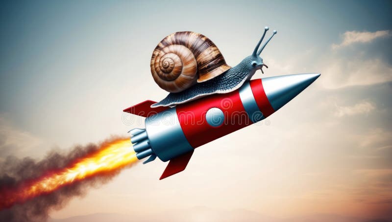 Snail on a Rocket. Patience Vs. Speed. Funny Quirky Conceptual Imagery Stock Illustration ...