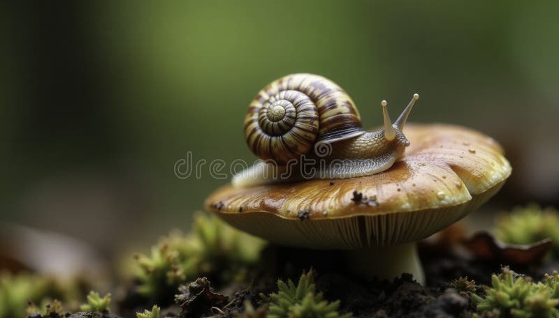 Snail Shell with Intricate Spiral Shape on a Decaying Champignon ...