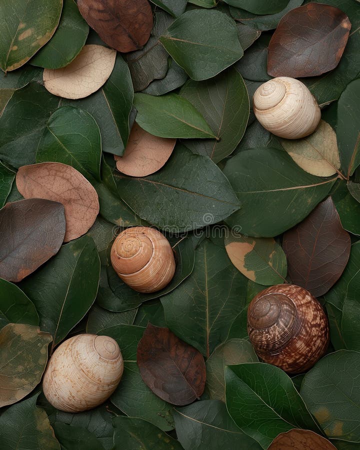 Snail Shells and Autumn Leaves Background Stock Illustration ...