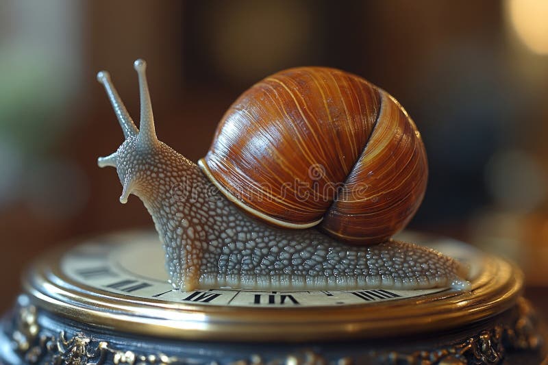 A Snail Sits Atop an Old-fashioned Clock, Highlighting the Slow Pace of ...