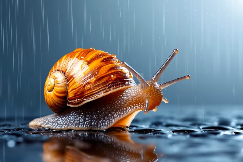 A Snail that is Sitting in the Rain Stock Image - Image of glistening ...