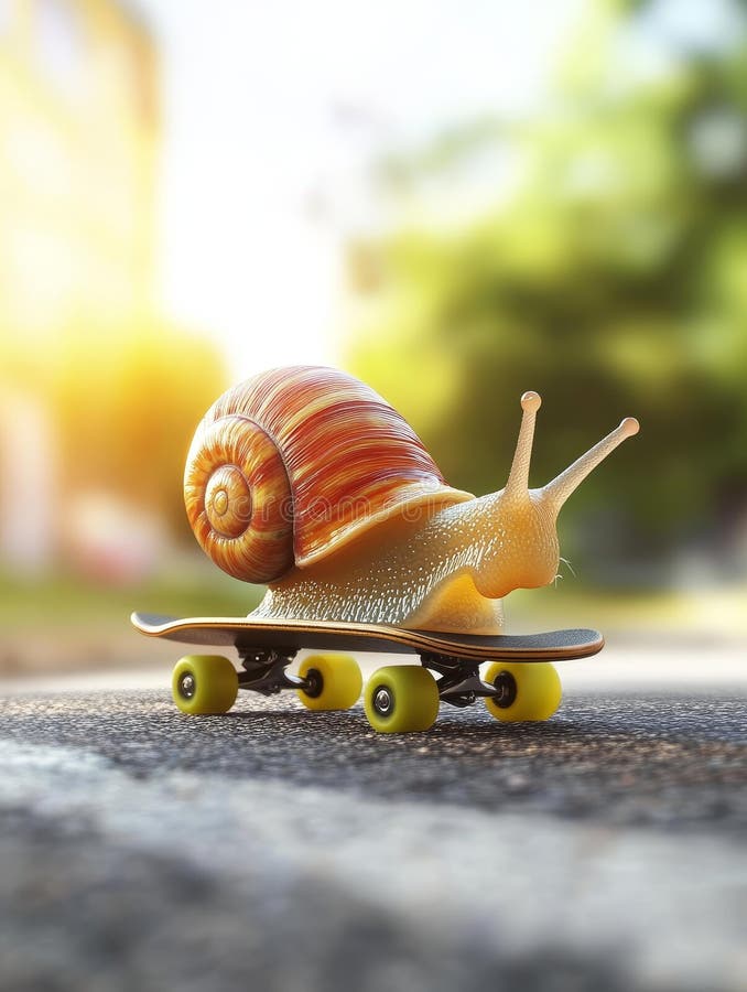 Snail on Skateboard a Snail Rides a Skateboard Symbolizing Slow ...