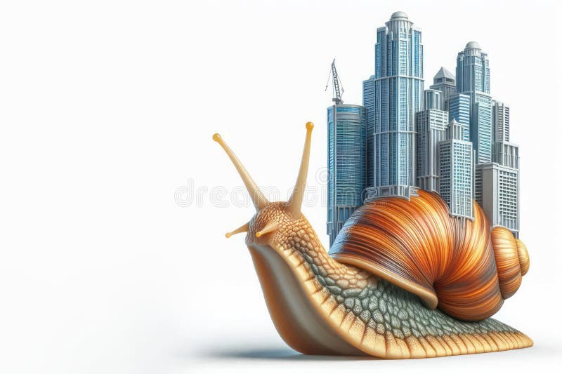 A Snail with Skyscrapers on Its Shell Moves Forward. Space for Text ...