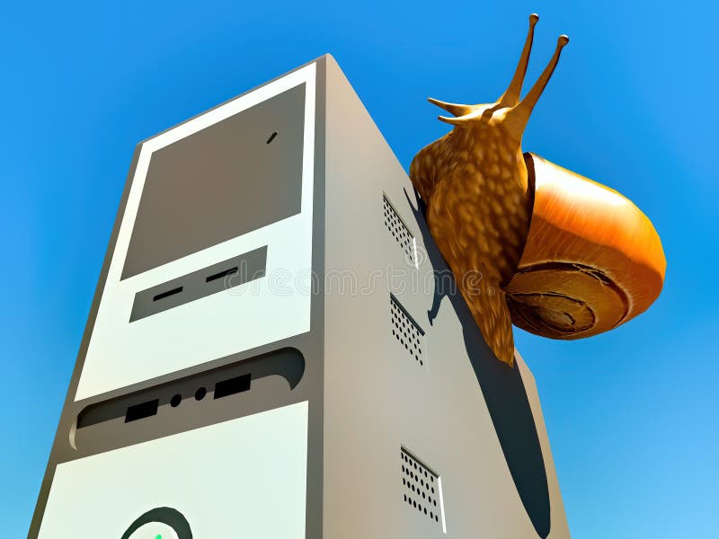 Snail and Slow Computer 3d Rendering Stock Illustration - Illustration ...