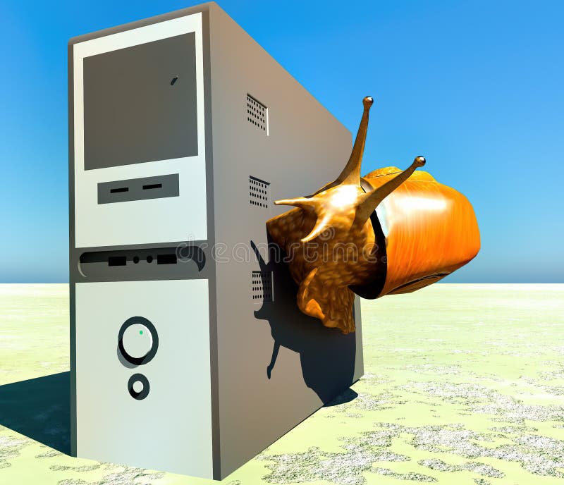 Snail and Slow Computer 3d Rendering Stock Illustration - Illustration ...