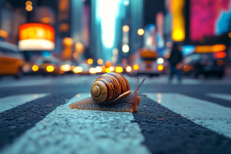 Snail is Slowly Crossing a Busy Street Stock Image - Image of gastropod ...