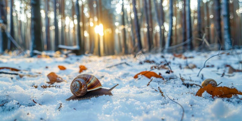 Snail in Snowy Forest during Sunrise Captured in Nature S Tranquility ...