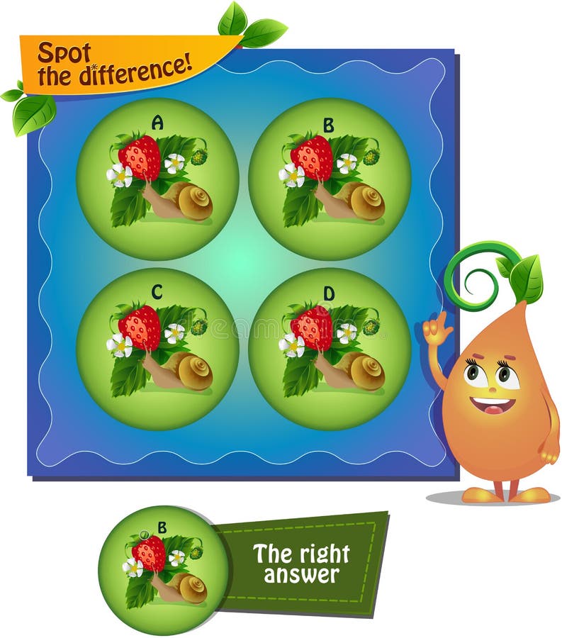 Snail, strawberry difference, Visual Game for children. Task: Spot the ...