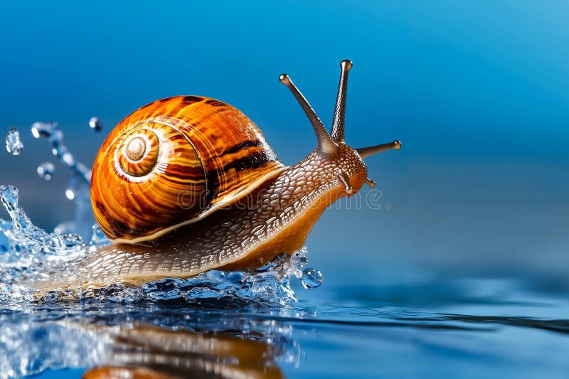 A Snail that is Sitting on Top of a Body of Water Stock Photo - Image ...