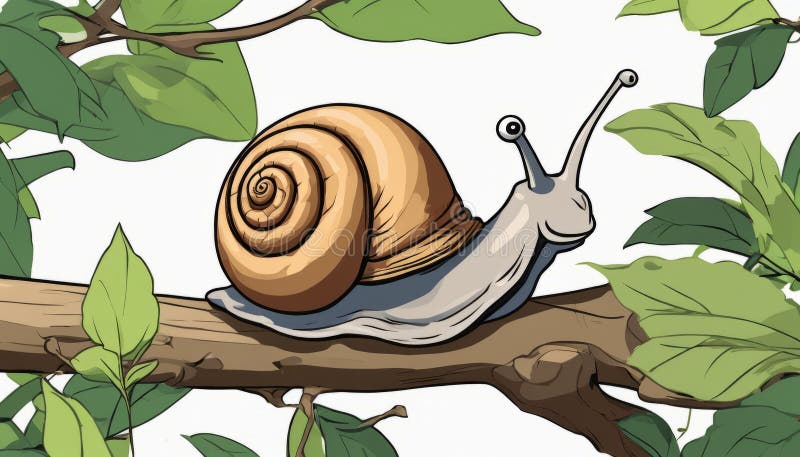 A Snail is on a Tree Branch Stock Illustration - Illustration of snail ...