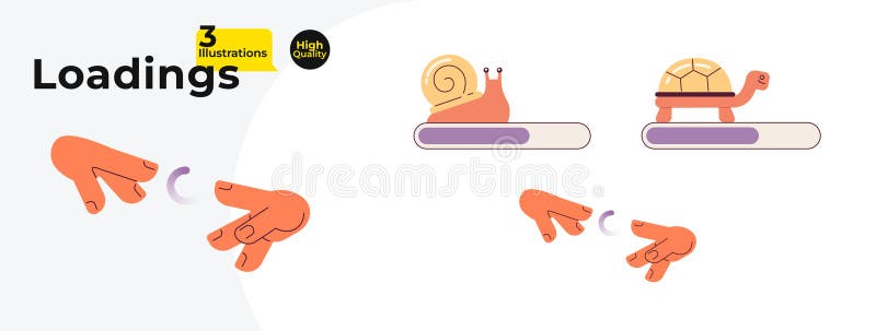 Snail Turtle Loading Bars, Spinner Vector Illustration Bundle Stock ...