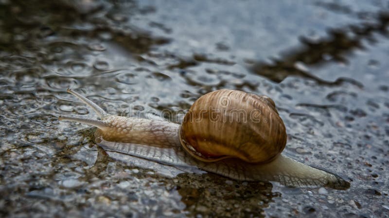 Snail in the water stock photo. Image of dark, concrete - 46694250