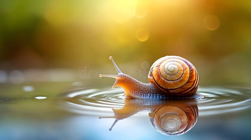 Snail in Water with Reflection Stock Illustration - Illustration of ...
