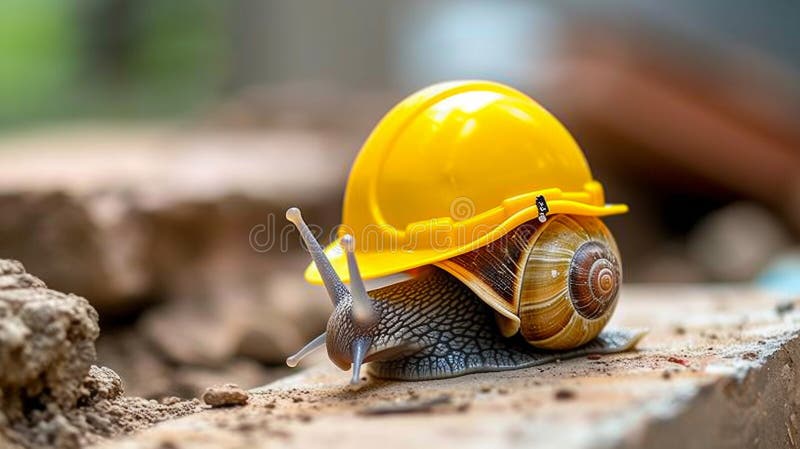 A Snail Wearing a Yellow Hard Hat on Top of Some Bricks, AI Stock Photo ...