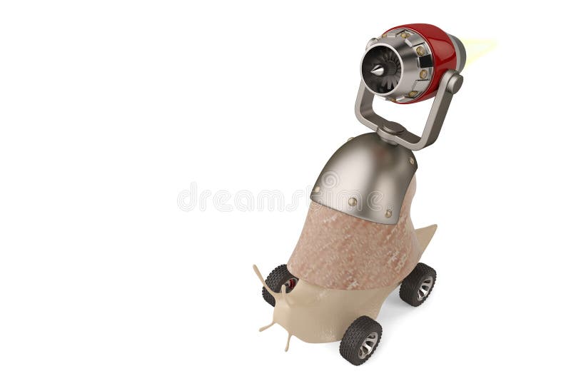 Snail and Wheels with Jet Engine on White Background.3D Illustration ...