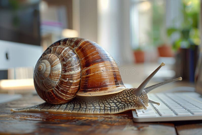 Snail Working on Laptop Computer, Concept of Slow Internet or Work ...